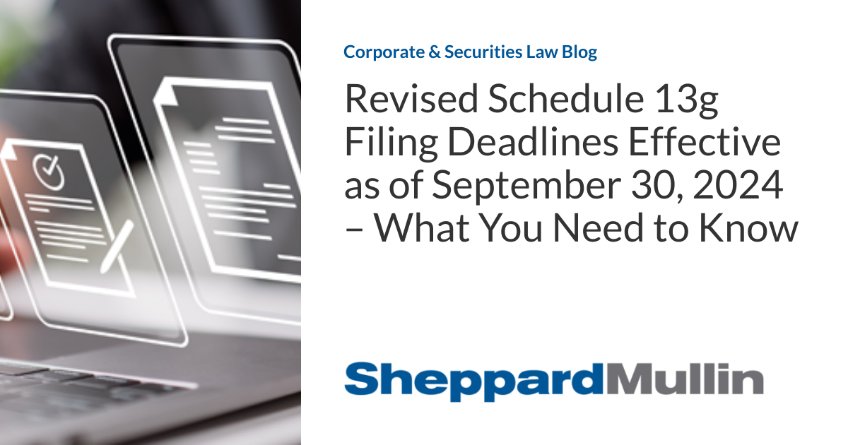 Revised Schedule 13g Filing Deadlines Effective as of September 30 ...