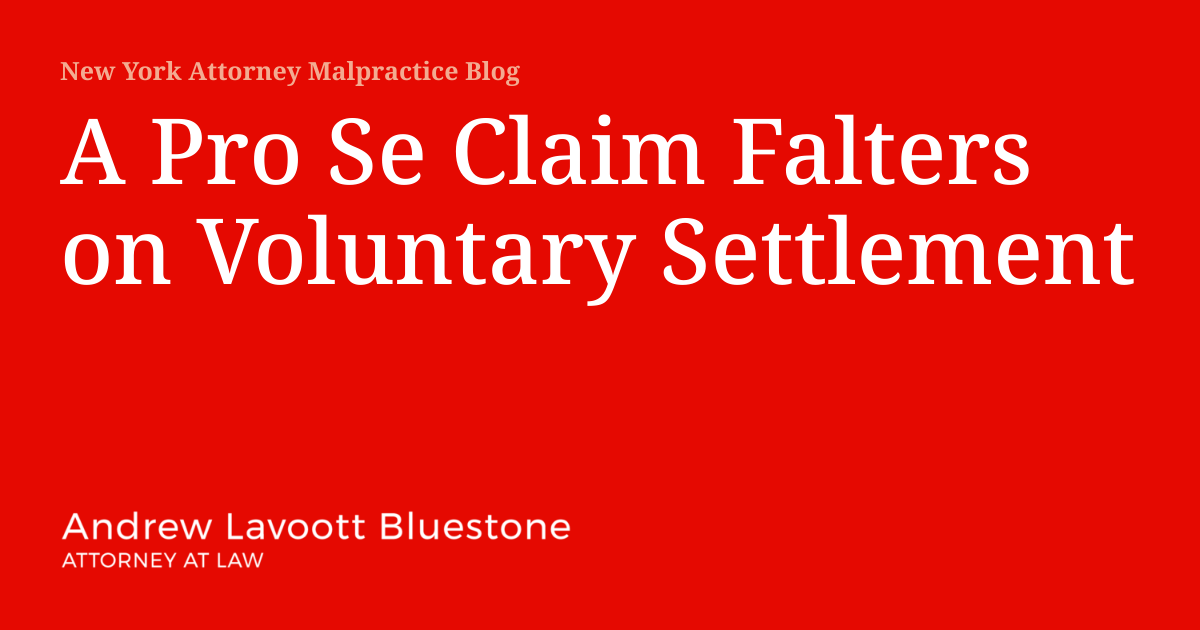 A Pro Se Claim Falters on Voluntary Settlement | New York Attorney ...