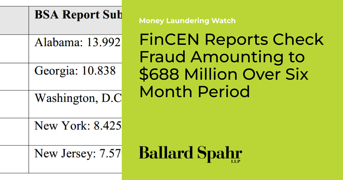 FinCEN Reports Check Fraud Amounting to $688 Million Over Six Month ...