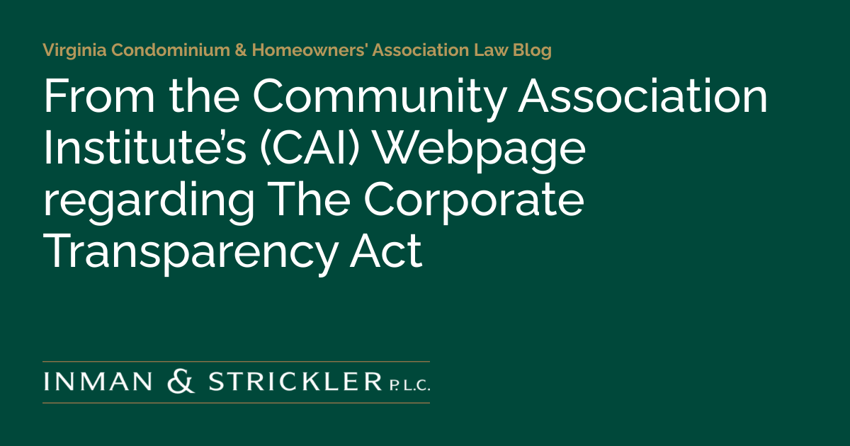 From the Community Association Institute’s (CAI) Webpage regarding The ...