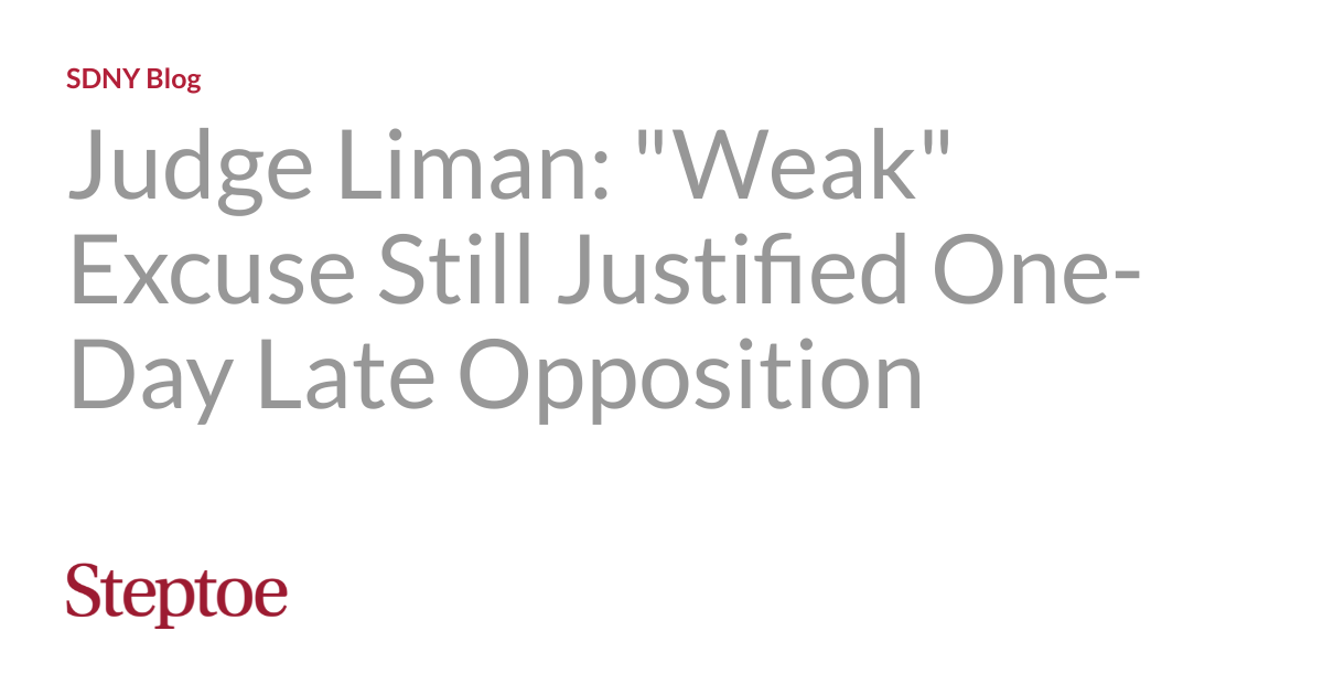 Judge Liman: "Weak" Excuse Still Justified One-Day Late Opposition ...