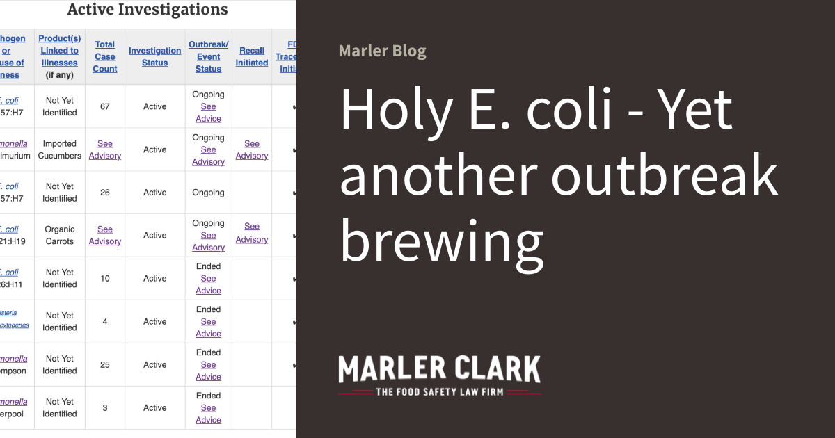 Holy E. coli - Yet another outbreak brewing | Marler Blog