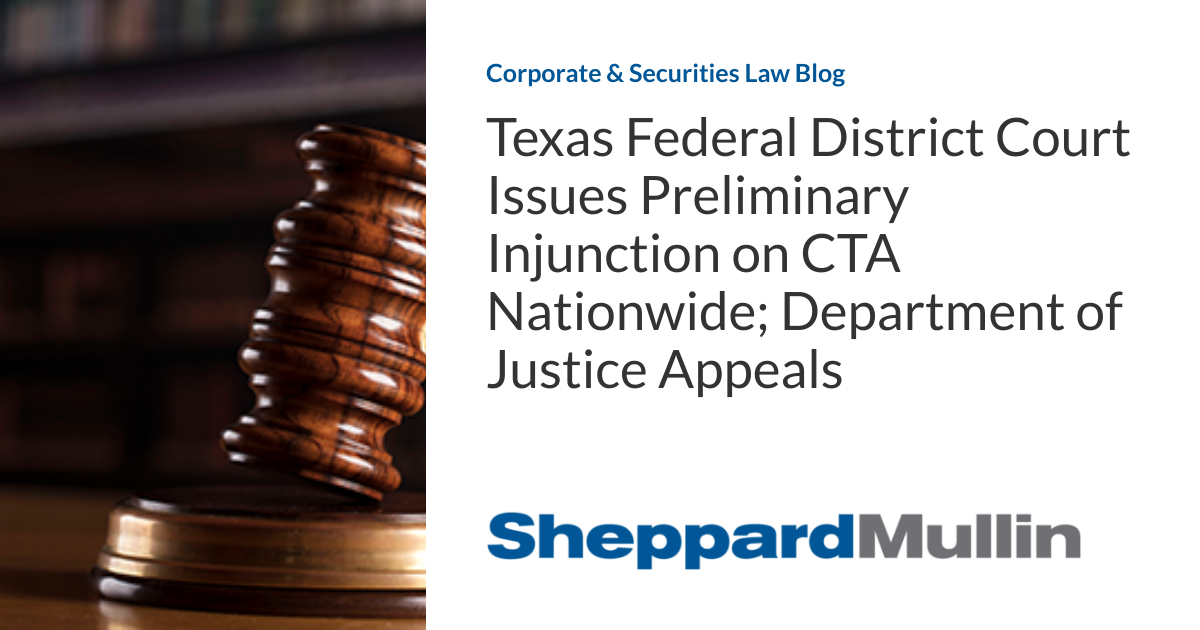 Texas Federal District Court Issues Preliminary Injunction on CTA ...