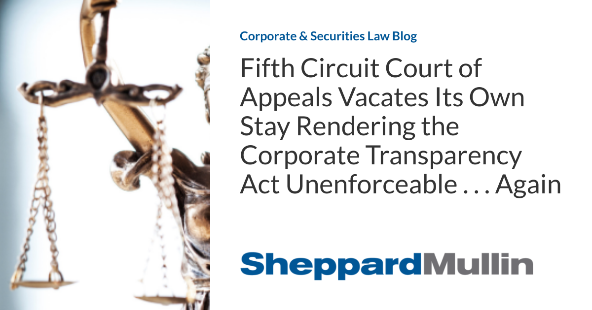 Fifth Circuit Court of Appeals Vacates Its Own Stay Rendering the ...