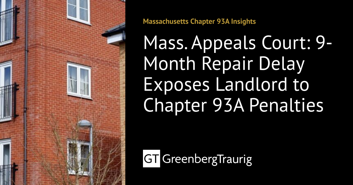 Mass. Appeals Court: 9-Month Repair Delay Exposes Landlord to Chapter ...