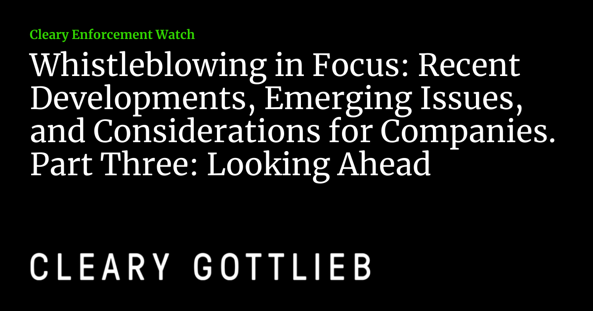Whistleblowing in Focus: Recent Developments, Emerging Issues, and Considerations for Companies ...
