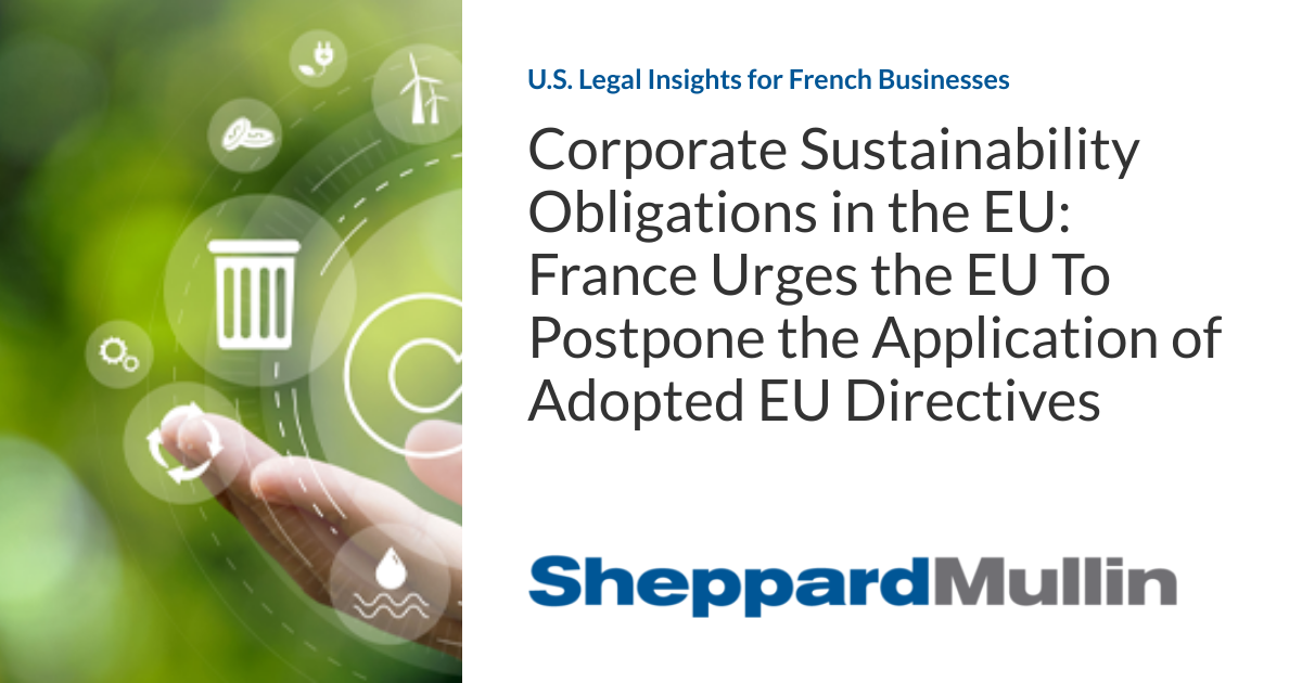 Corporate Sustainability Obligations in the EU: France Urges the EU To ...