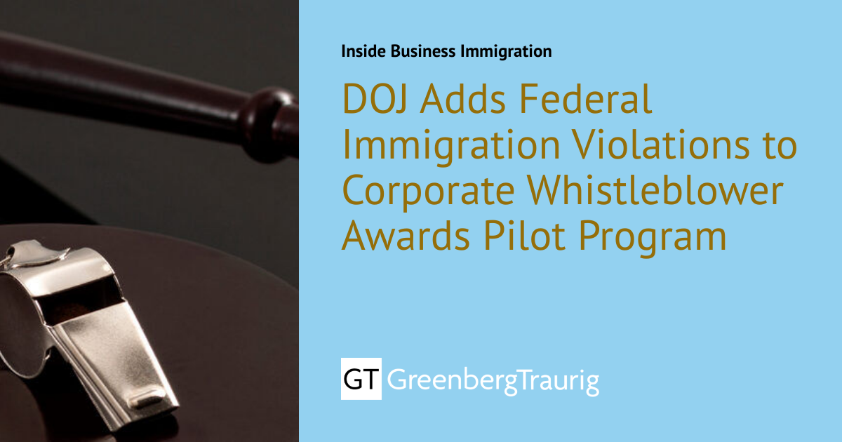 DOJ Adds Federal Immigration Violations to Corporate Whistleblower ...