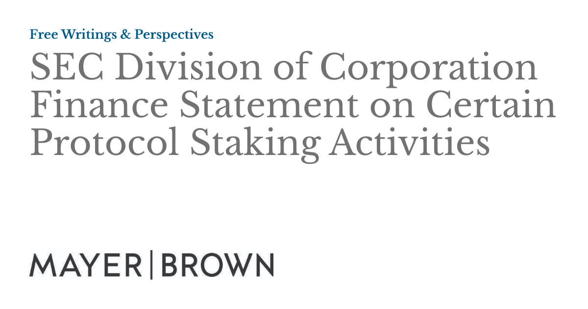 SEC Division of Corporation Finance Statement on Certain Protocol ...