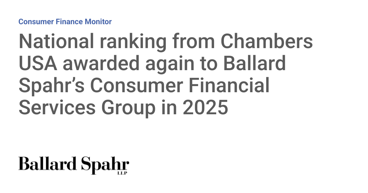 National ranking from Chambers USA awarded again to Ballard Spahr’s ...