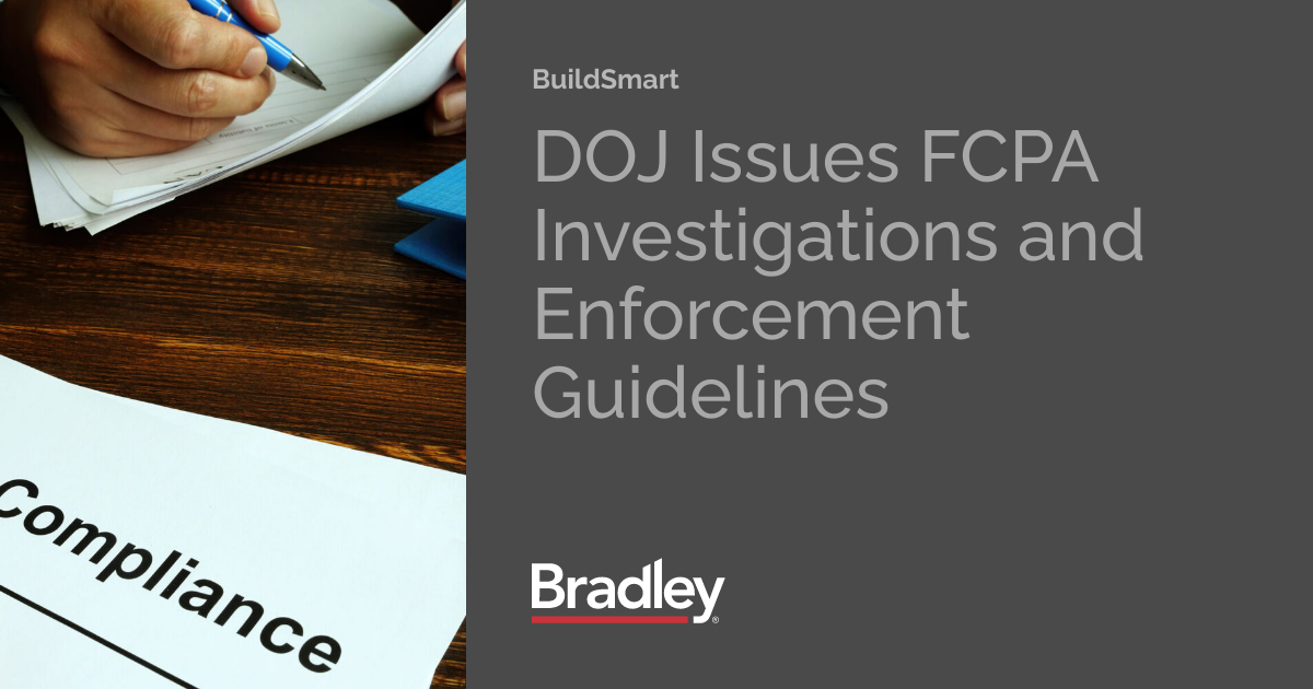 DOJ Issues FCPA Investigations and Enforcement Guidelines | BuildSmart