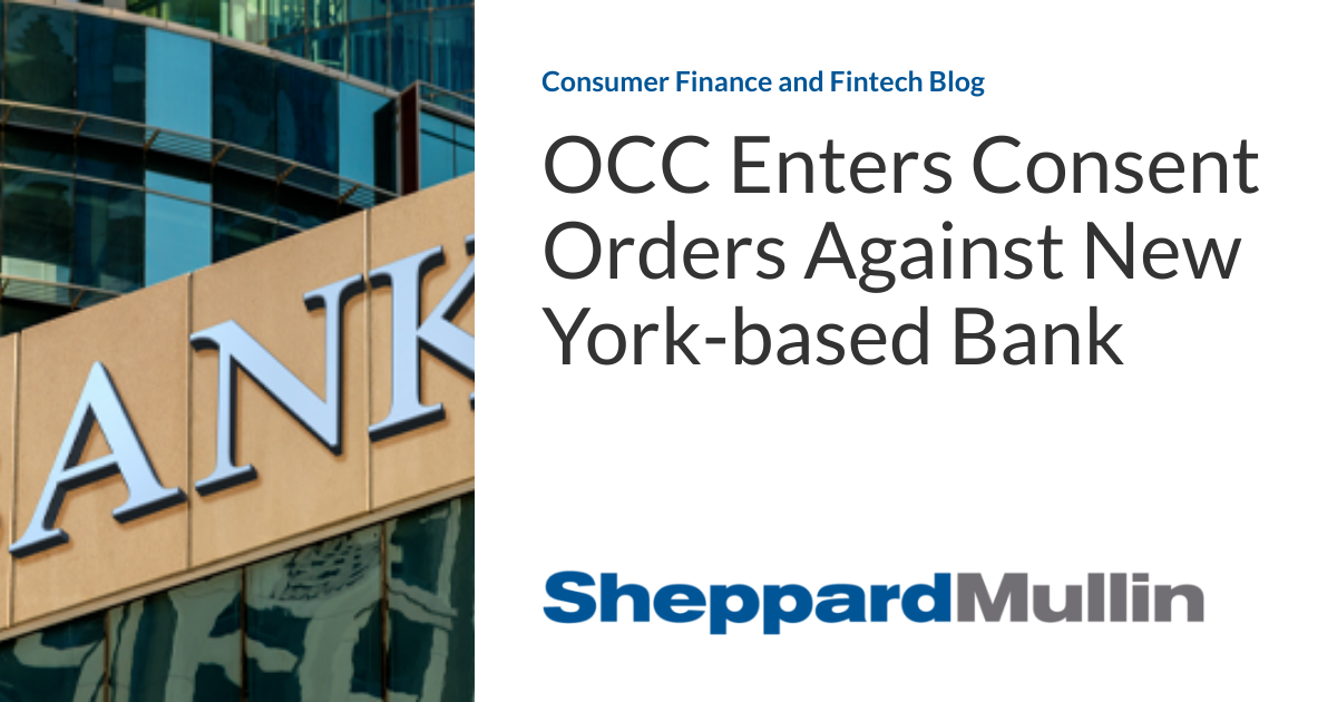 OCC Enters Consent Orders Against New York-based Bank | Consumer ...