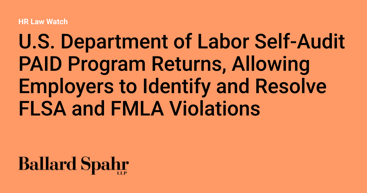 U.S. Department of Labor Self-Audit PAID Program Returns, Allowing ...