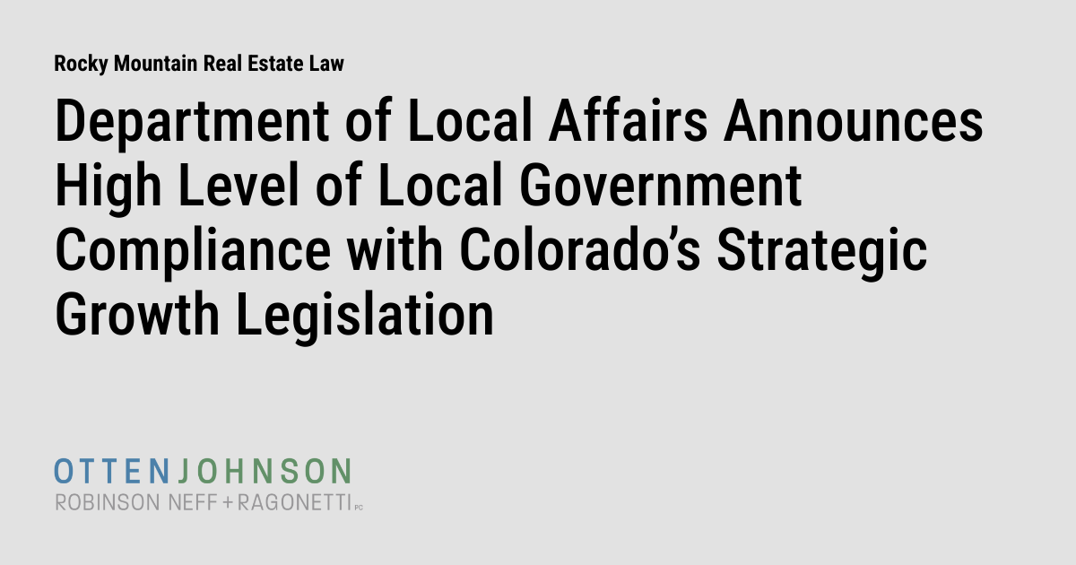 Department of Local Affairs Announces High Level of Local Government ...