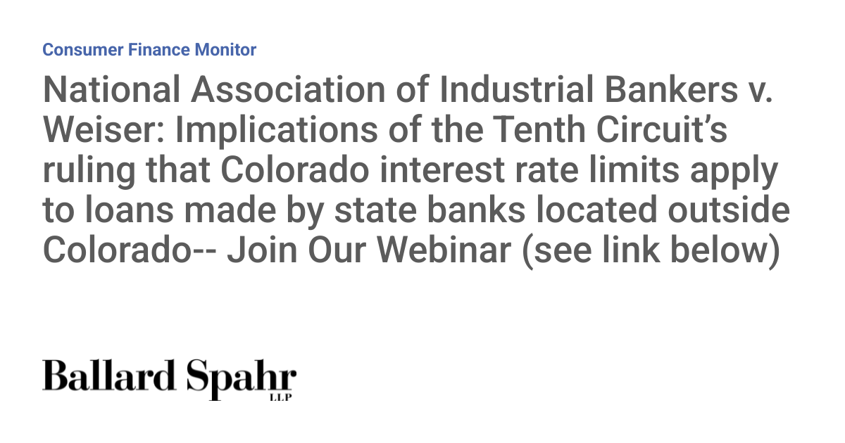 National Association of Industrial Bankers v. Weiser: Implications of ...