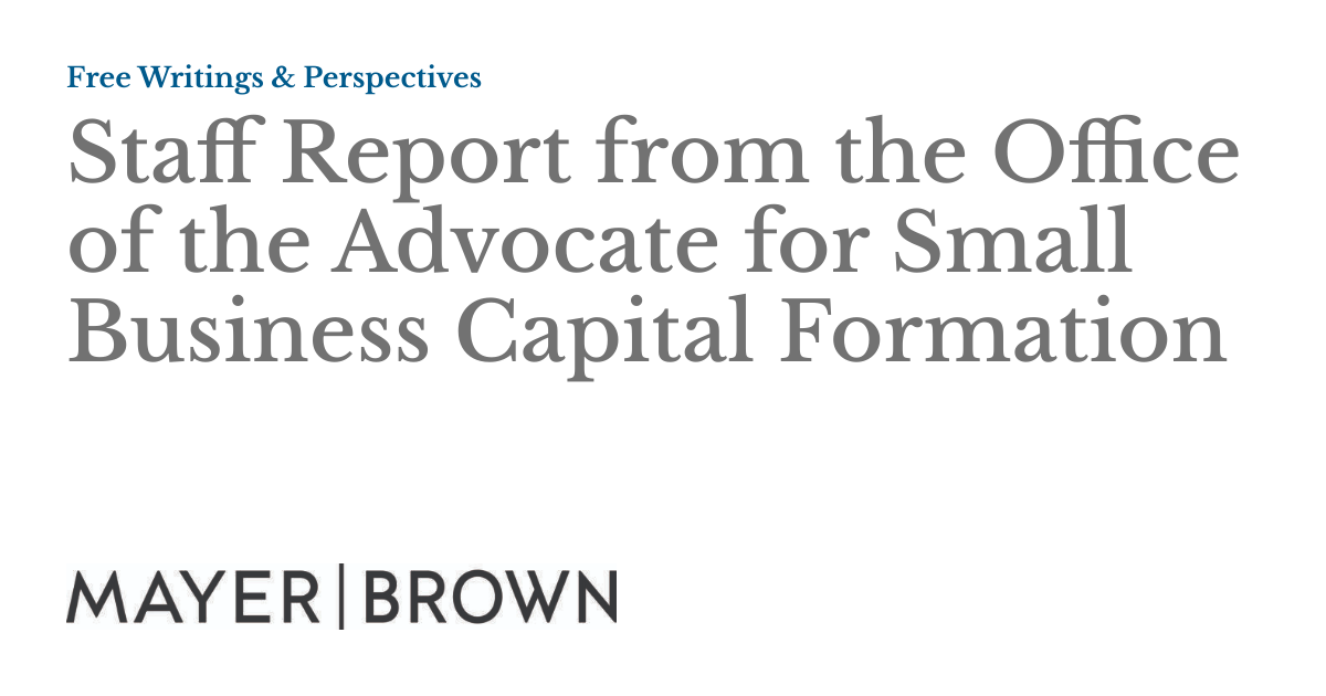 Staff Report from the Office of the Advocate for Small Business Capital ...