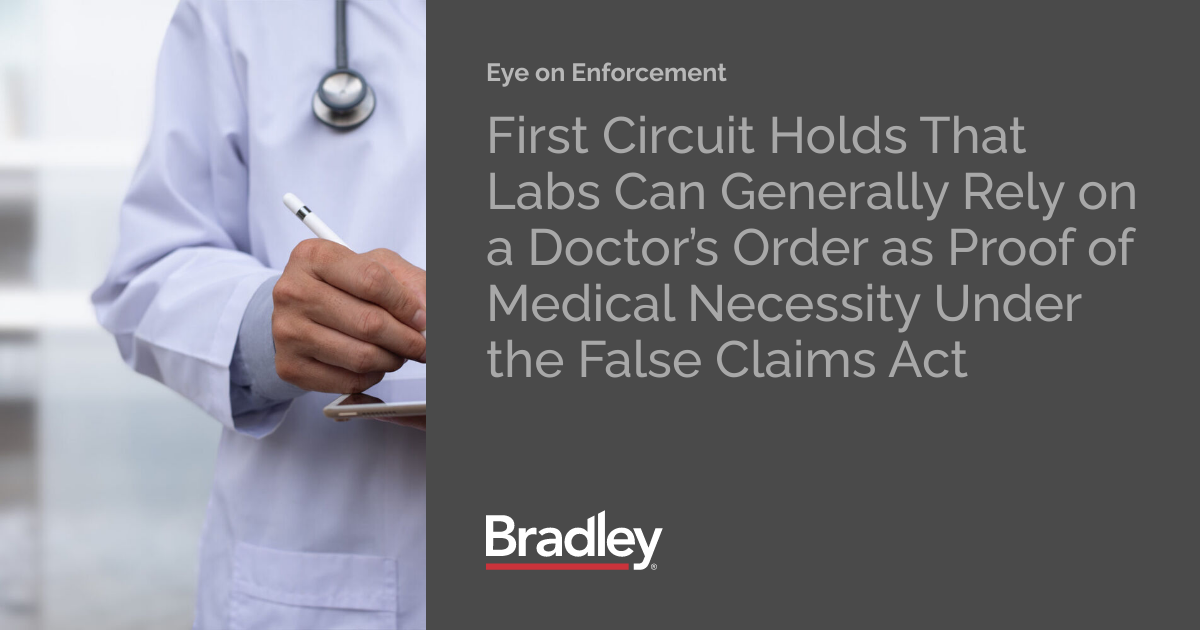 First Circuit Holds That Labs Can Generally Rely on a Doctor’s Order as ...