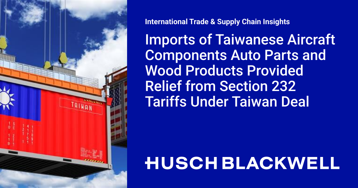 Imports of Taiwanese Aircraft Components Auto Parts and Wood Products ...