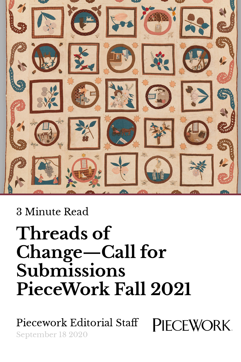 Threads of Change—Call for Submissions PieceWork Fall 2021 | PieceWork